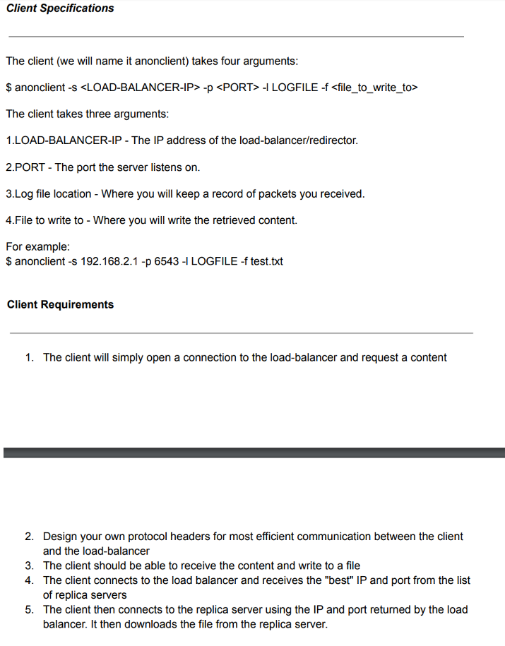 Solved Client Specifications The client (we will name it | Chegg.com