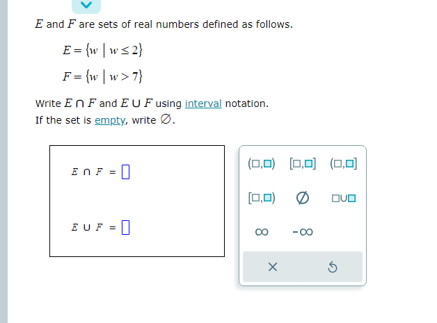 Solved E and F are sets of real numbers defined as follows. | Chegg.com
