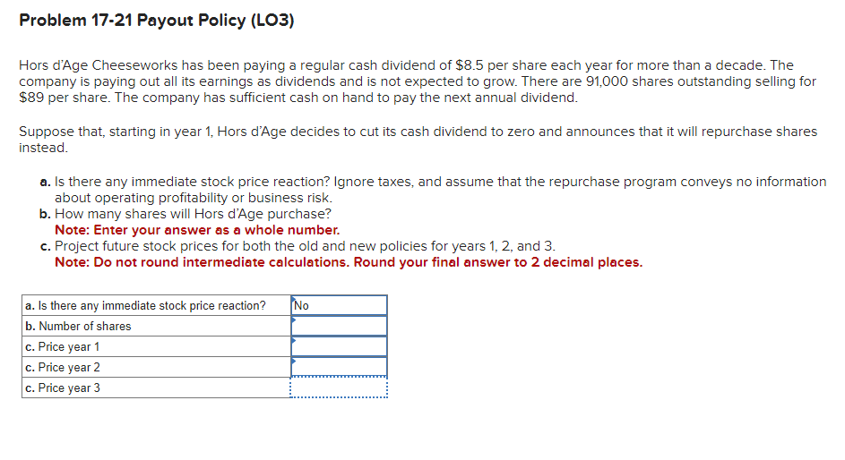 Solved Hors d'Age Cheeseworks has been paying a regular cash | Chegg.com