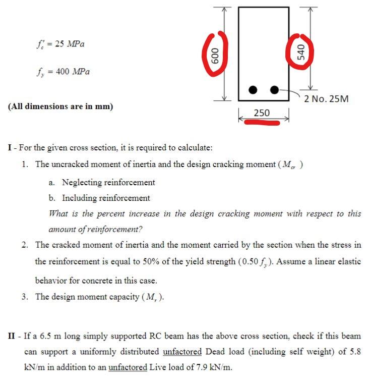 Solved fc′=25MPafy=400MPa (All dimensions are in mm ) I - | Chegg.com