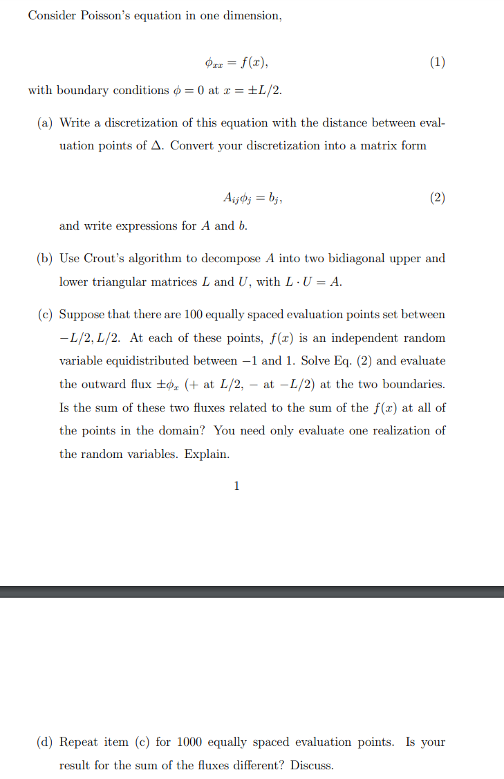 Solved Consider Poisson's equation in one dimension, | Chegg.com