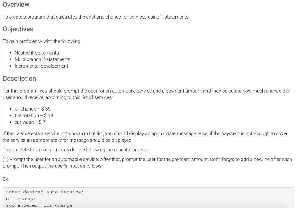 Solved Overview To create a program that calculates the cost | Chegg.com