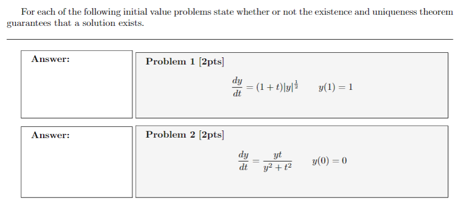 Solved For each of the following initial value problems | Chegg.com
