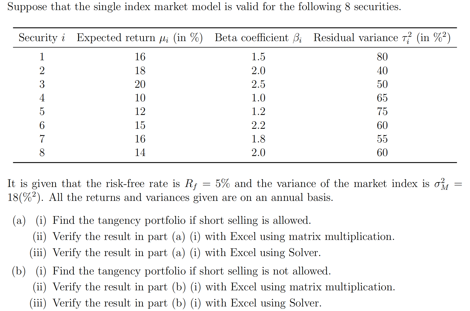 Solved Suppose that the single index market model is valid | Chegg.com