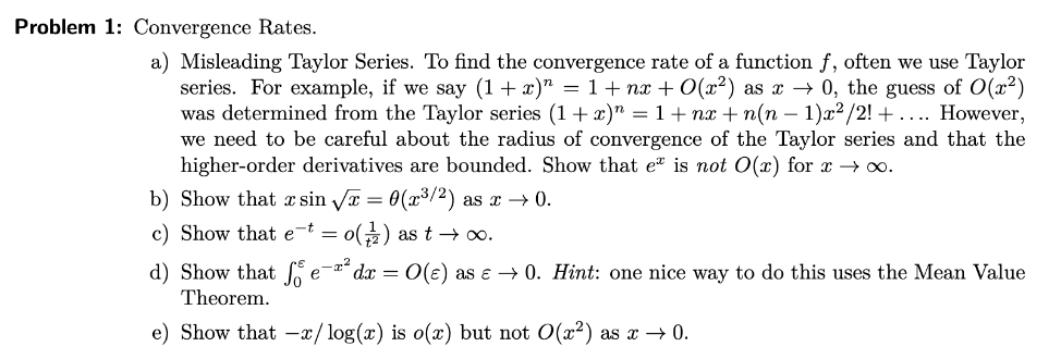 Solved Problem 1: Convergence Rates. a) Misleading Taylor | Chegg.com