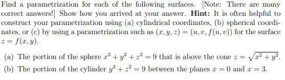 Solved Find a parametrization for each of the following | Chegg.com
