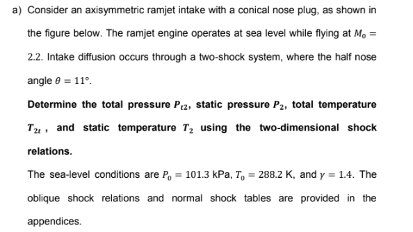 Solved Consider an axisymmetric ramjet intake with a conical | Chegg.com