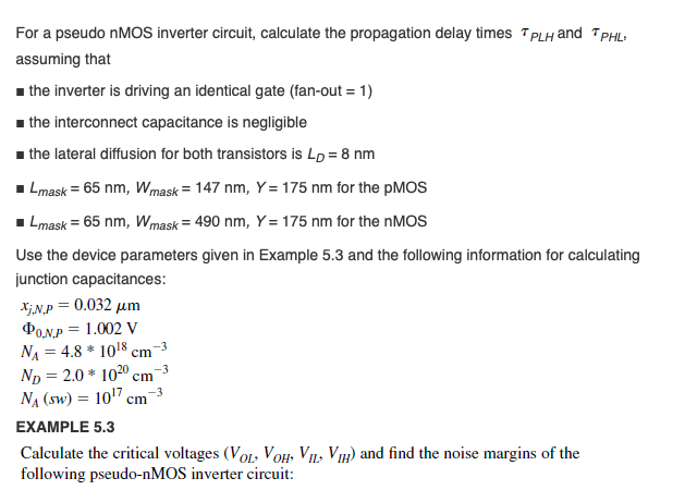 For A Pseudo Nmos Inverter Circuit Calculate The