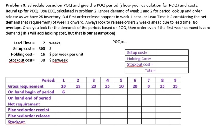 Solved Problem 3: Schedule based on POQ and give the POQ | Chegg.com