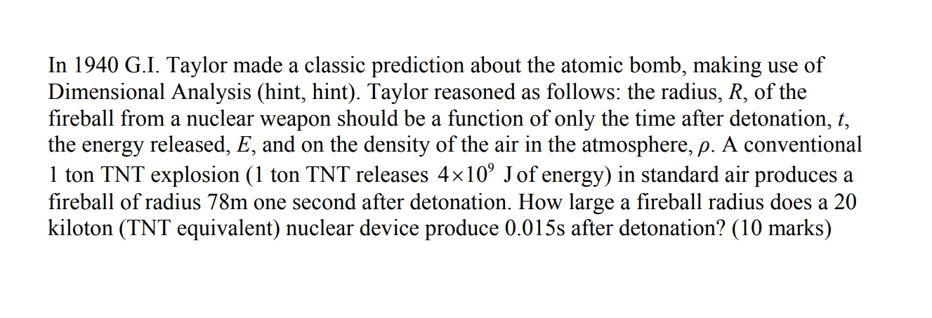 Solved In 1940 G.I. Taylor made a classic prediction about | Chegg.com