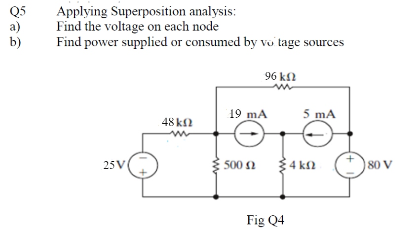 Solved Applying Superposition analysis: Find the voltage on | Chegg.com