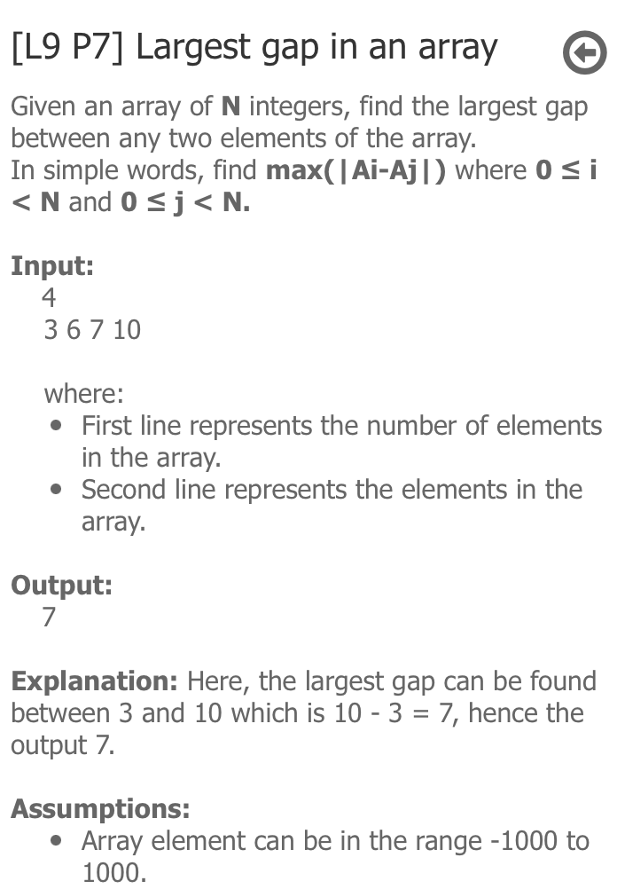 Solved [L9 P7] Largest gap in an array Given an array of N | Chegg.com
