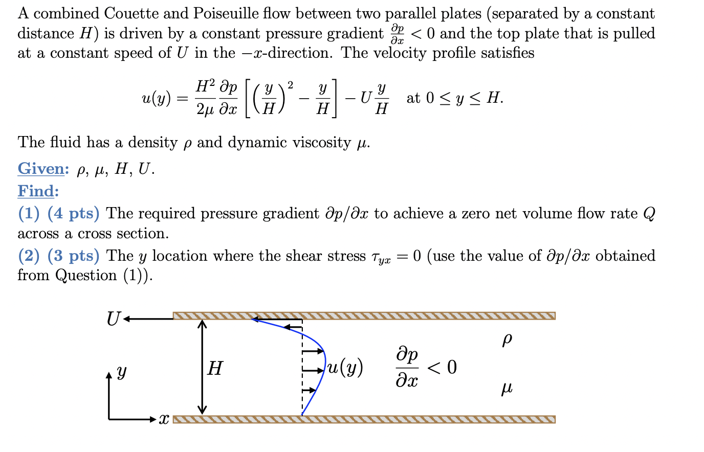 Solved A combined Couette and Poiseuille flow between two | Chegg.com