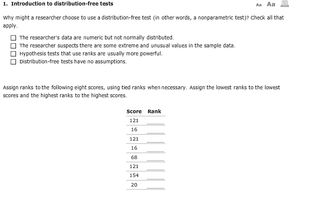 Solved 1. Introduction to distribution-free tests Aa Aa E | Chegg.com