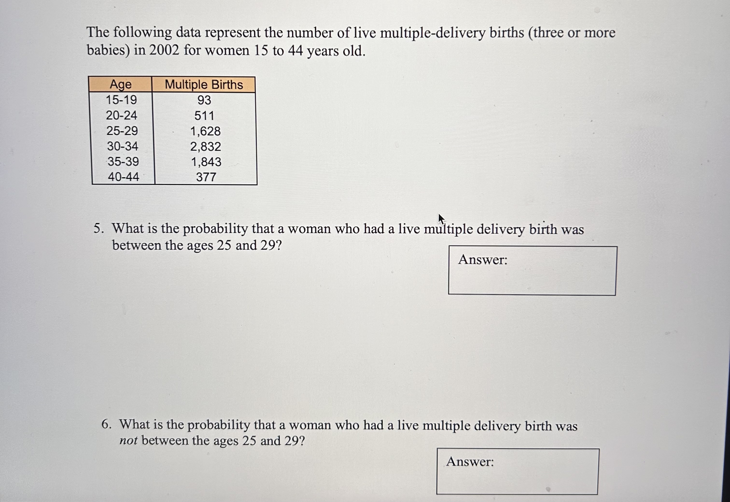 Solved The following data represent the number of live | Chegg.com