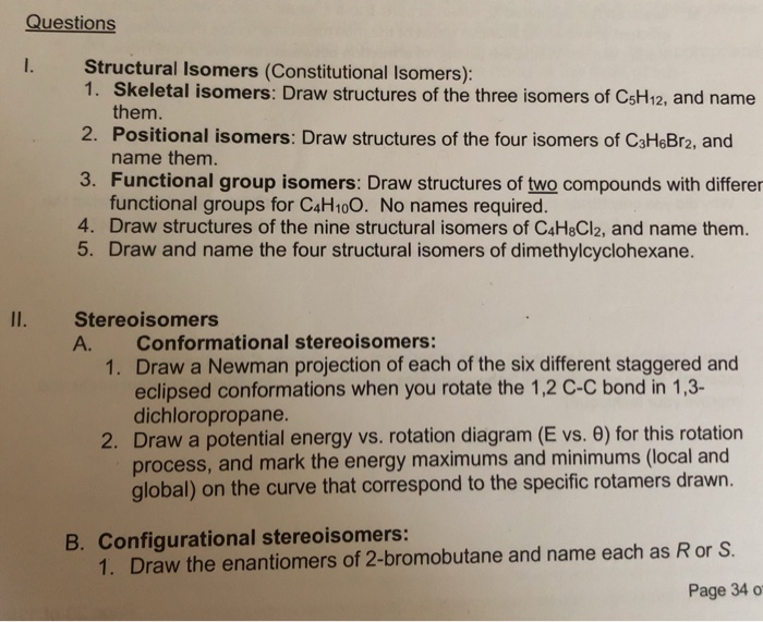 Solved Questions I. Structural Isomers (Constitutional | Chegg.com