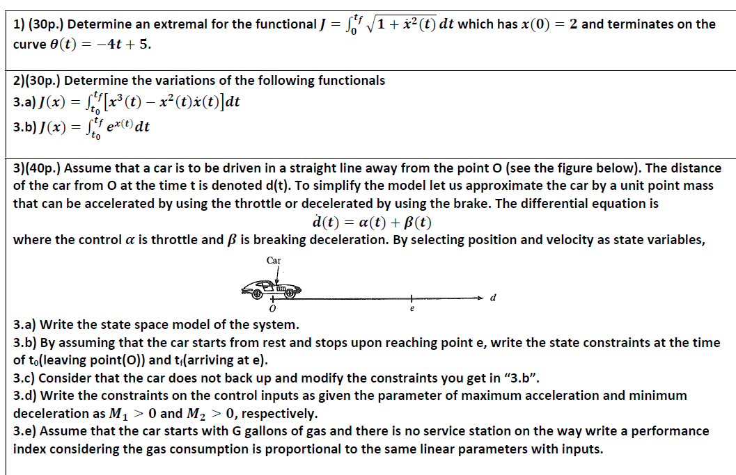 Solved (30p.) ﻿Determine an extremal for the functional | Chegg.com