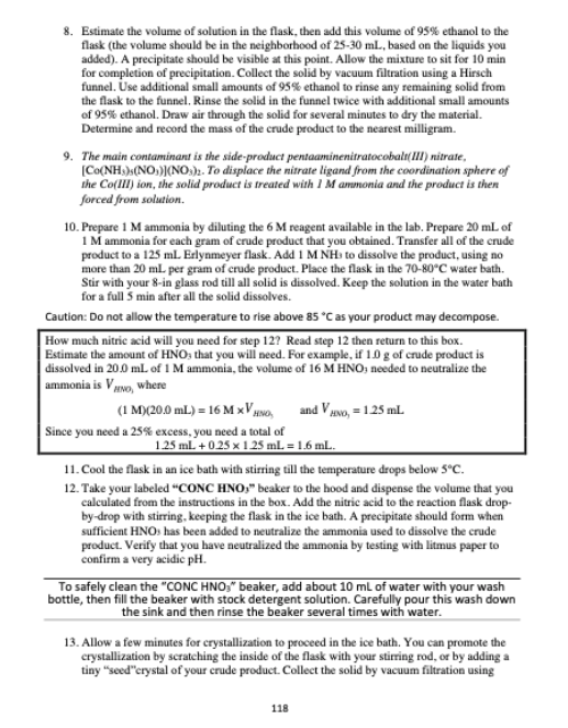 Solved EXPERIMENT 12: Preparation & Analysis of a Cobalt | Chegg.com