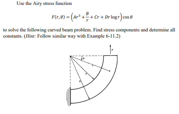 Solved B Use the Airy stress function F(8,0) = (Ar® + + Cr + | Chegg.com