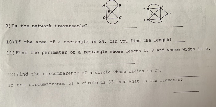Solved 9) Is the network traversable? 10) If the area of a | Chegg.com