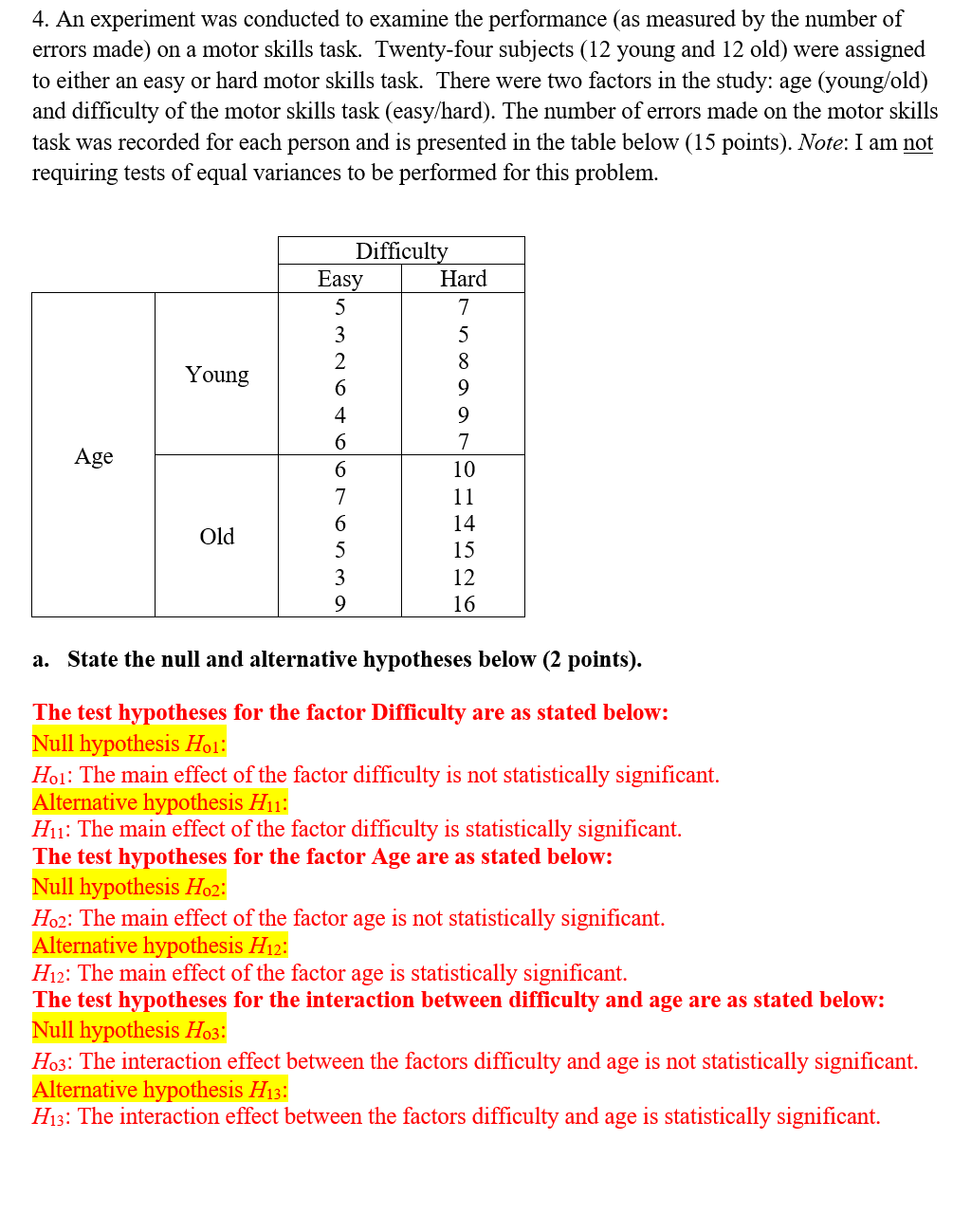 Solved 4. An experiment was conducted to examine the | Chegg.com