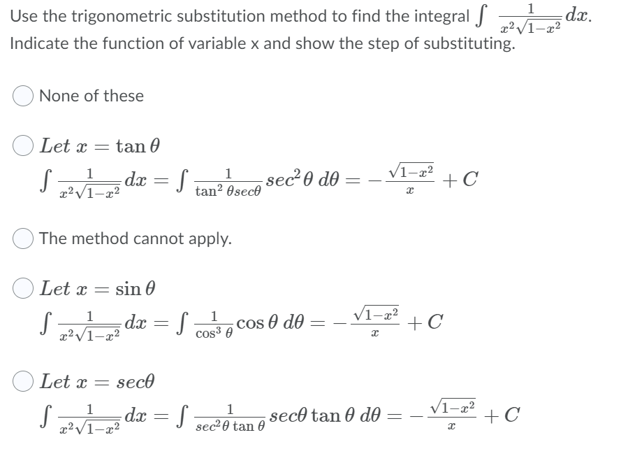 Solved 1 Use the trigonometric substitution method to find | Chegg.com
