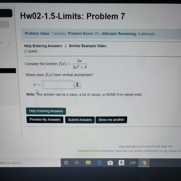 Solved Hw02-1.5-Limits: Problem 7 Problem Value: 1 point(s). | Chegg.com