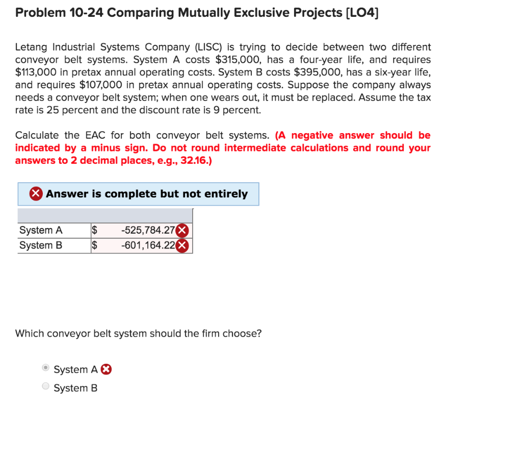 Solved Problem 10-24 Comparing Mutually Exclusive Projects | Chegg.com