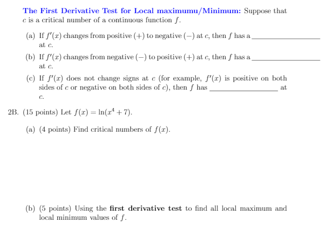 Solved The First Derivative Test for Local maximumu/Minimum: | Chegg.com