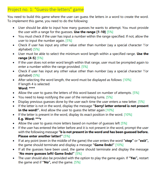 Solved Project no. 1: "Guess-the-letters" game You need to | Chegg.com
