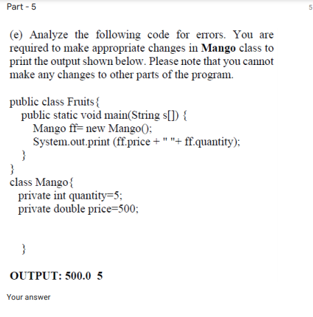Solved Part -5 5 5 () Analyze the following code for errors. | Chegg.com