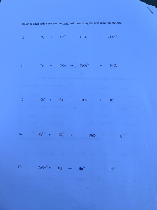 Solved Balance each redox reaction in basic solution using | Chegg.com