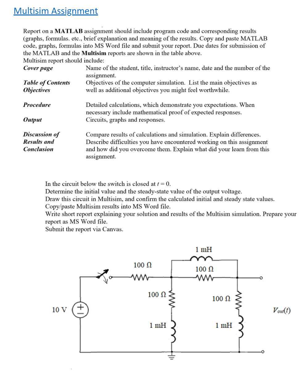 Solved Multisim Assignment Report on a MATLAB assignment | Chegg.com