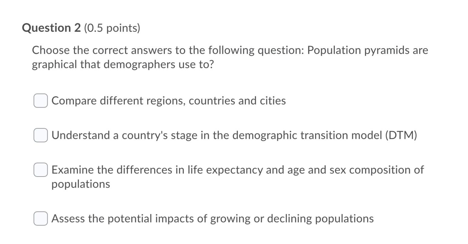 Solved Question 1 (0.5 points) Demographics is the study of? | Chegg.com