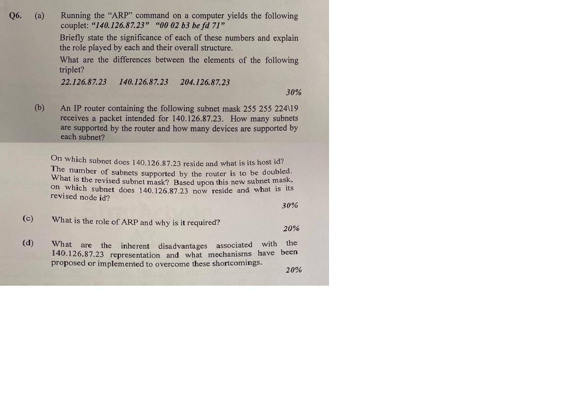 Solved 6. (a) Running the "ARP" command on a computer yields | Chegg.com