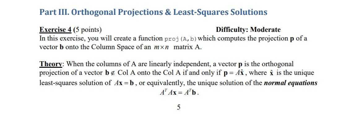 Part III. Orthogonal Projections & Least-Squares | Chegg.com