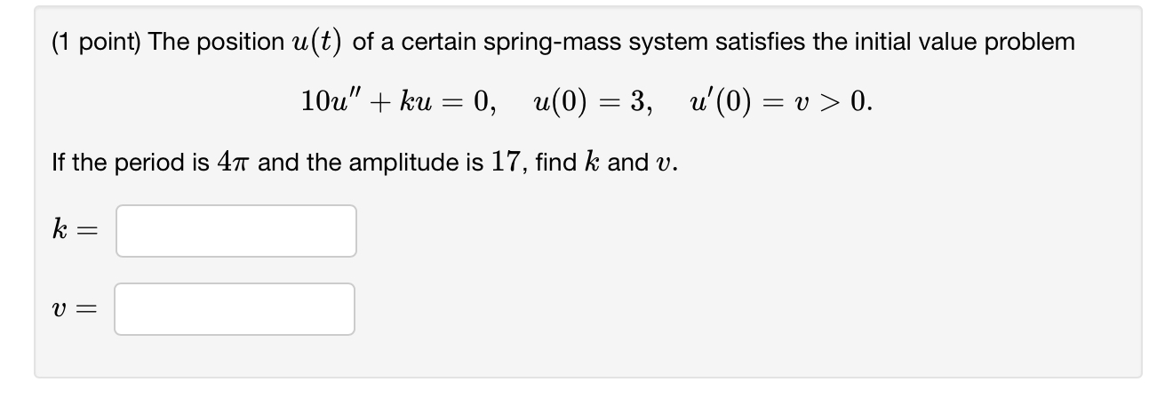 Solved 1 Point The Position U T Of A Certain Spring Mass