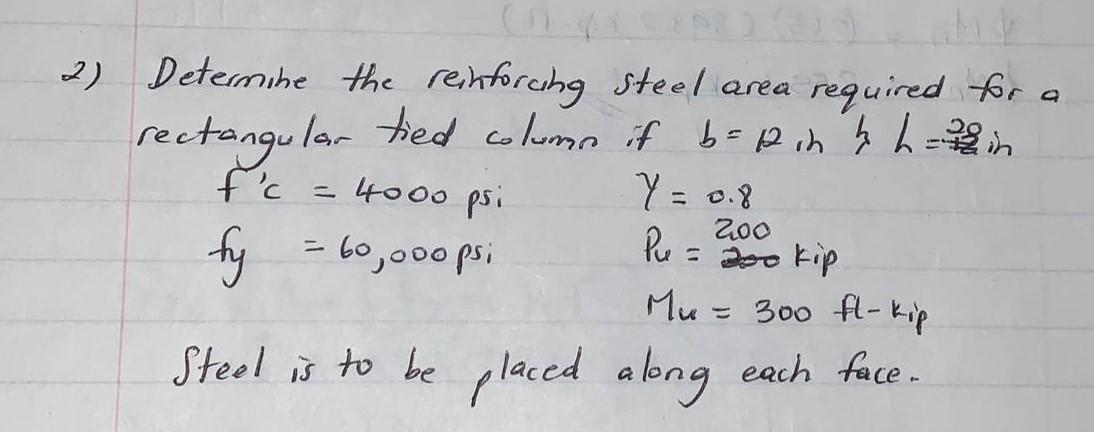 Solved 2) Determine the reinforcing Steel area required for | Chegg.com