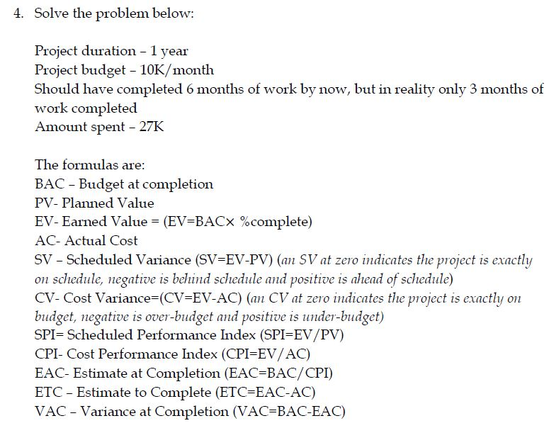 Solved 4. Solve the problem below: Project duration - 1 year | Chegg.com