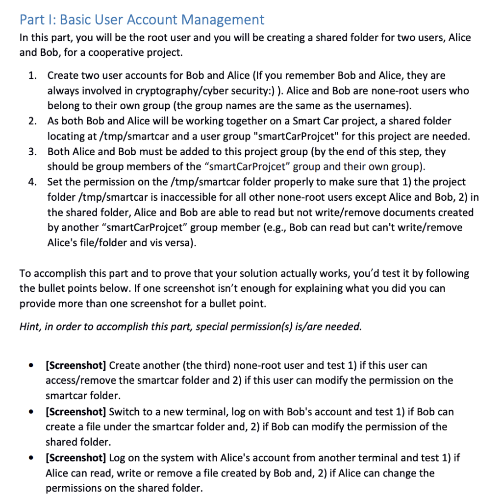 Part I: Basic User Account Management In this part, | Chegg.com