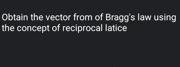 Obtain the vector from of Bragg's law using the | Chegg.com