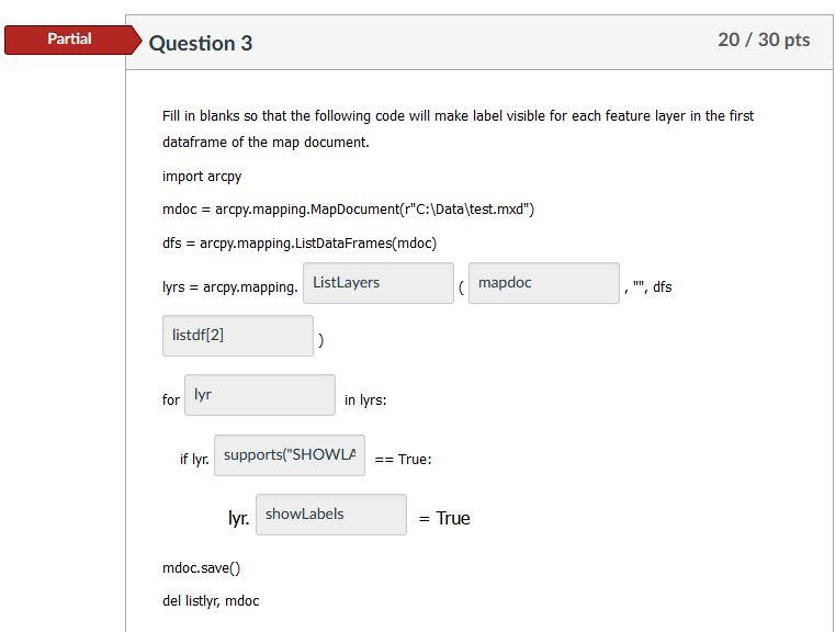 Partial Question 3 20 / 30 pts Fill in blanks so that | Chegg.com Partial Question 3 20 / 30 pts Fill in blanks so that | Chegg.com