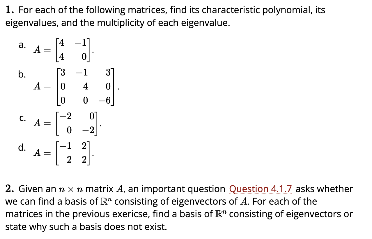 Solved 1. For each of the following matrices, find its | Chegg.com