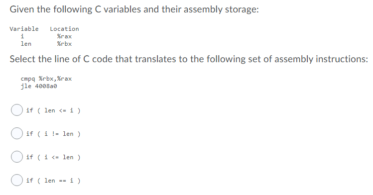 Solved Given the following C variables and their assembly | Chegg.com