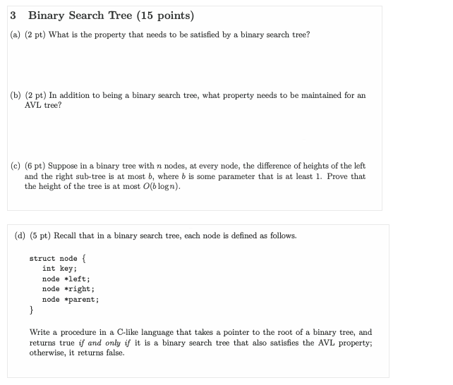 Solved 3 Binary Search Tree (15 points) (a) (2 pt) What is | Chegg.com