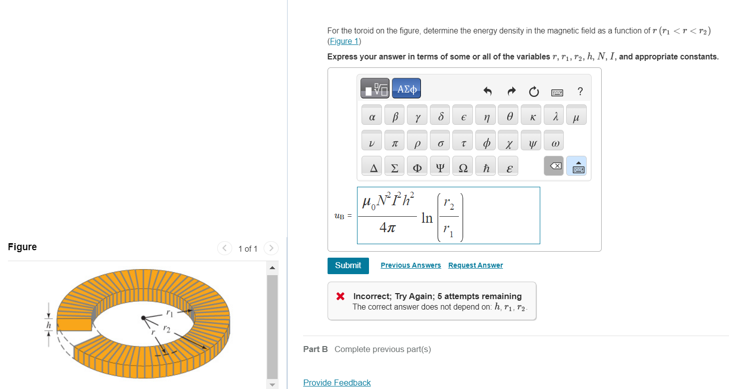 Solved For the toroid on the figure, determine the energy | Chegg.com
