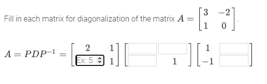 Solved Fill in each matrix for diagonalization of the matrix | Chegg.com