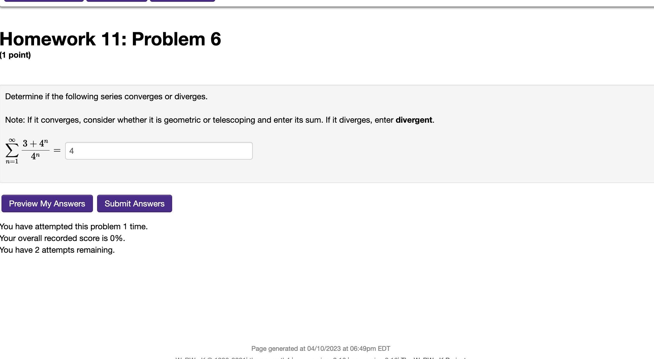 Solved Homework 11: Problem 6 (1 point) Determine if the | Chegg.com