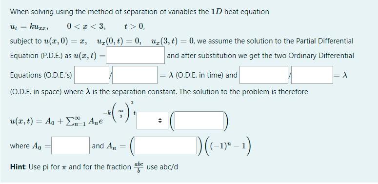 Solved When solving using the method of separation of | Chegg.com