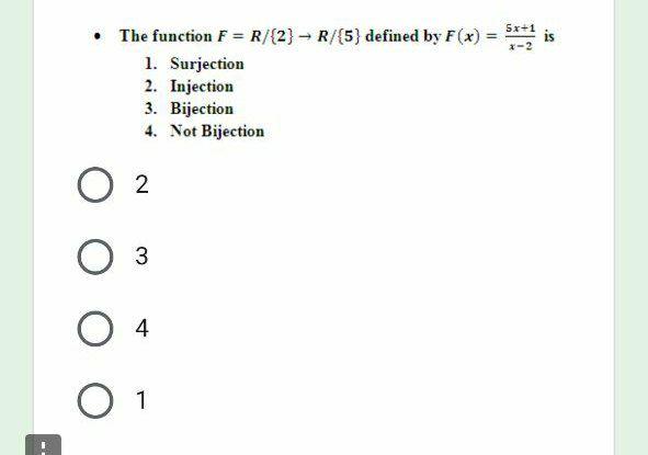 Solved 5x+1 x-2 • The function F = R/{2} - R/{5} defined by | Chegg.com